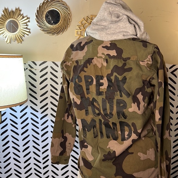 Forever 21 | Jackets & Coats | Camouflage Gray Button Down Hoodie Speak ...